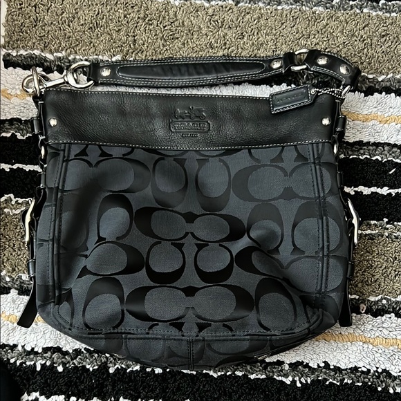 Coach | Bags | Coach Zoe Signature Black Canvas Leather Hobo Shoulder ...